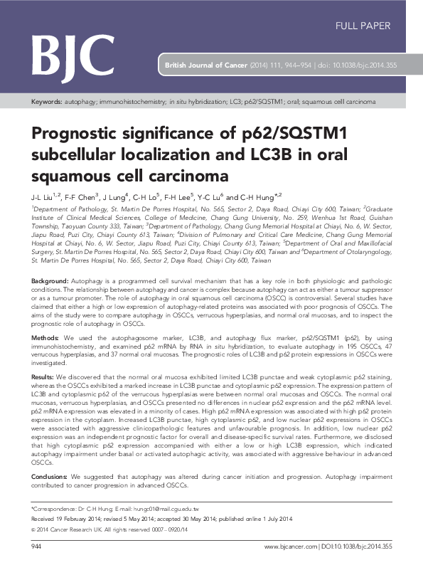 (PDF) Prognostic significance of p62/SQSTM1 subcellular localization ...