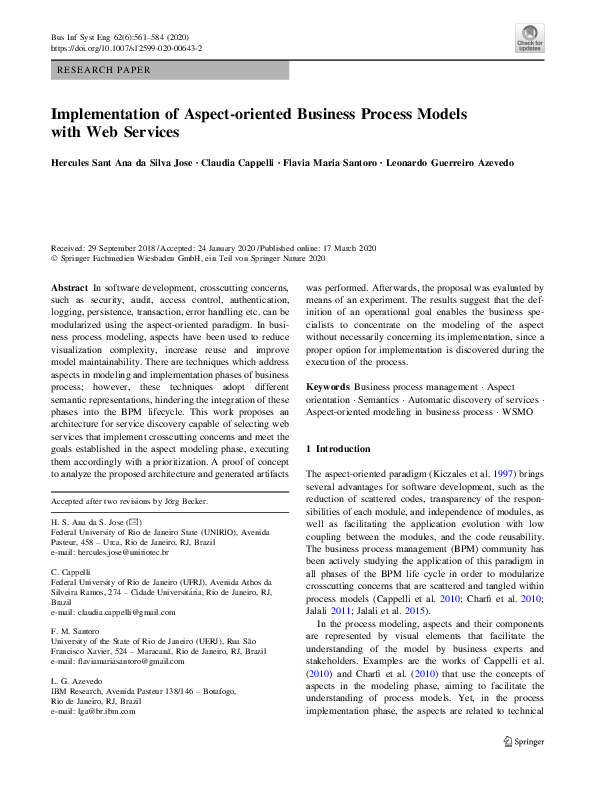 (PDF) Implementation of Aspect-oriented Business Process Models with Web Services