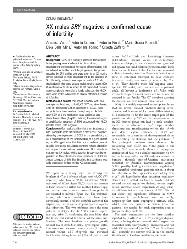 (PDF) XX males SRY negative: a confirmed cause of infertility