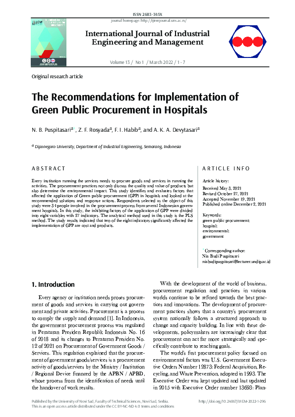 (PDF) The Recommendations for Implementation of Green Public ...