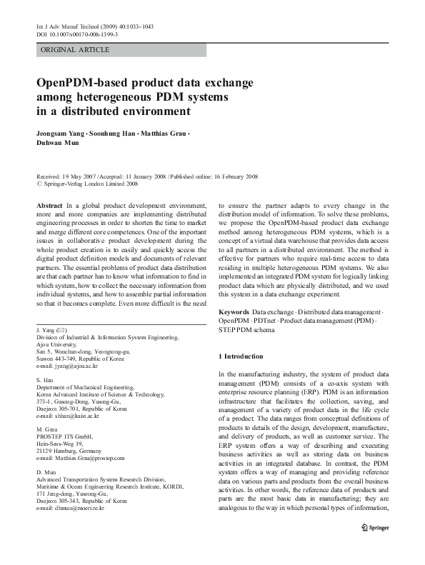 (PDF) OpenPDM-based product data exchange among heterogeneous PDM ...