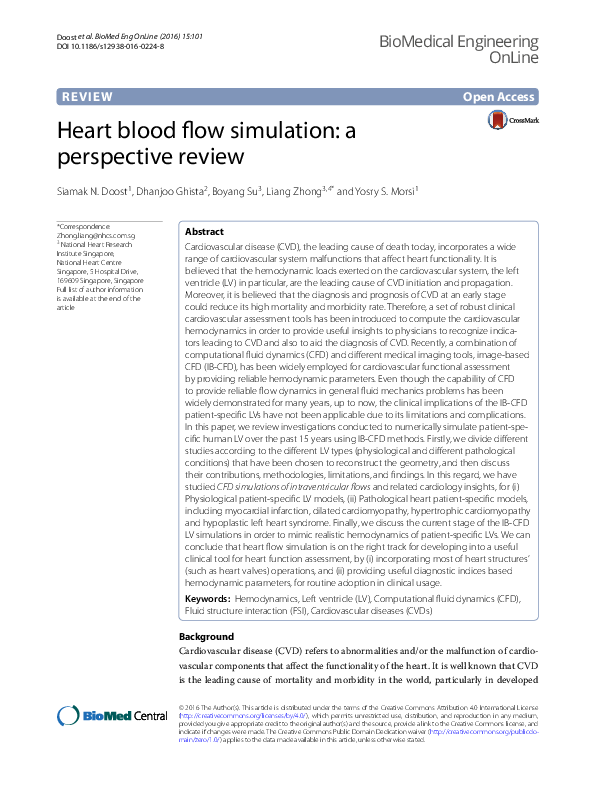 (PDF) Heart blood flow simulation: a perspective review
