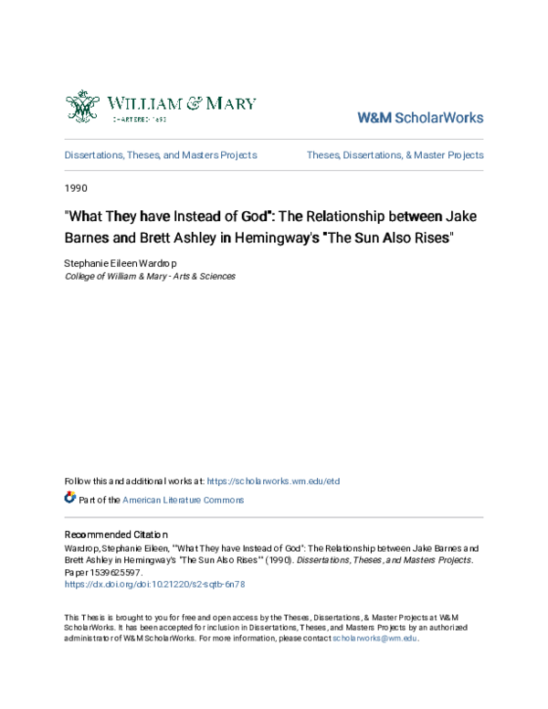 (PDF) What They Have Instead Of God": The Relationship Between Jake ...
