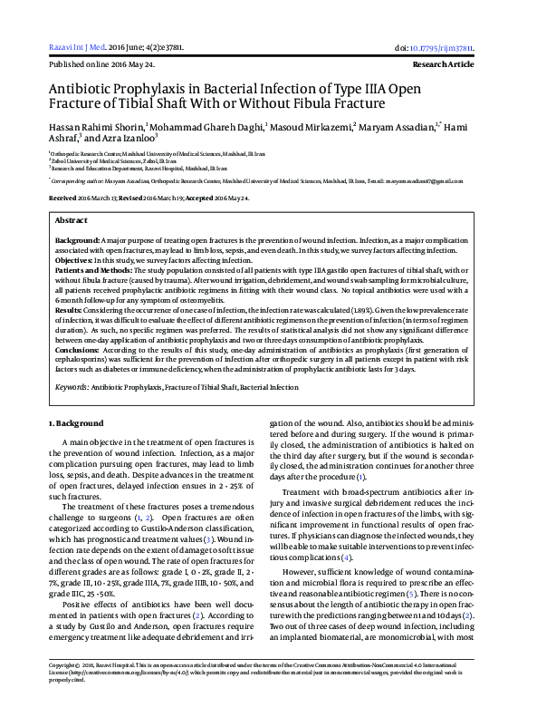 (PDF) Antibiotic Prophylaxis in Bacterial Infection of Type IIIA Open ...