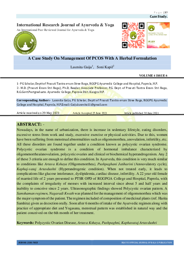 (PDF) A Case Study On Management Of PCOS With A Herbal Formulation