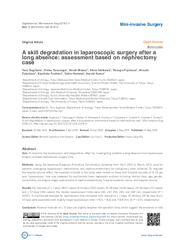 (PDF) A skill degradation in laparoscopic surgery after a long absence ...
