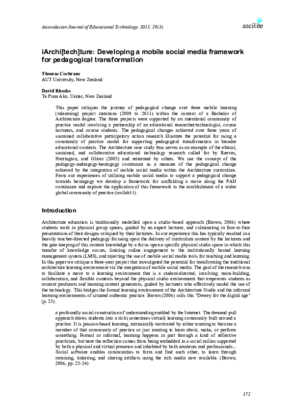 (PDF) iArchi[tech]ture: Developing a mobile social media framework for ...