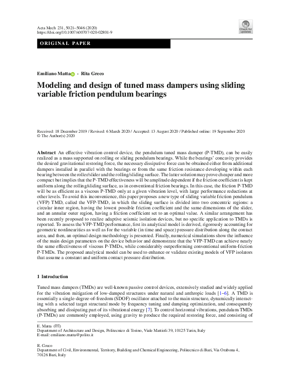 (PDF) Modeling and design of tuned mass dampers using sliding variable ...