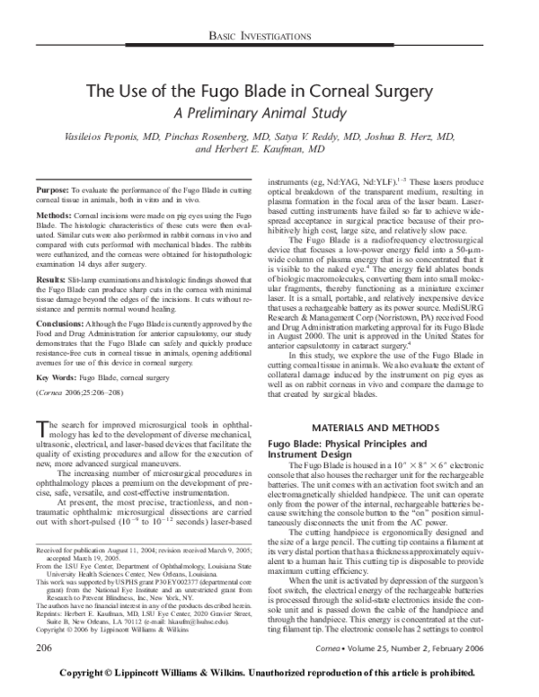 (PDF) The Use of the Fugo Blade in Corneal Surgery