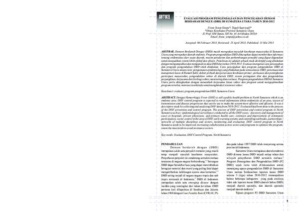 (PDF) Evaluasi Program Pengendalian Dan Pencegahan Demam Berdarah Dengue (DBD) DI Sumatera Utara ...