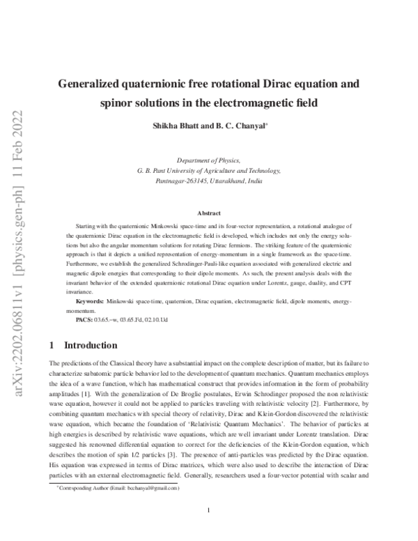 (PDF) Generalized quaternionic free rotational Dirac equation and ...