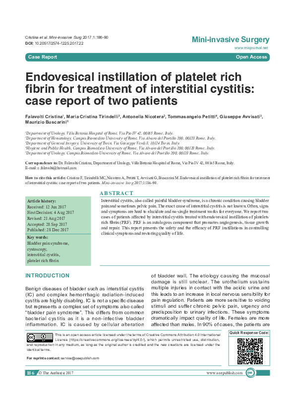 (PDF) Endovesical instillation of platelet rich fibrin for treatment of ...