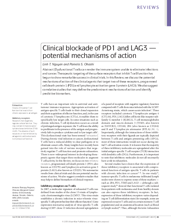 (PDF) Clinical blockade of PD1 and LAG3 - potential mechanisms of action