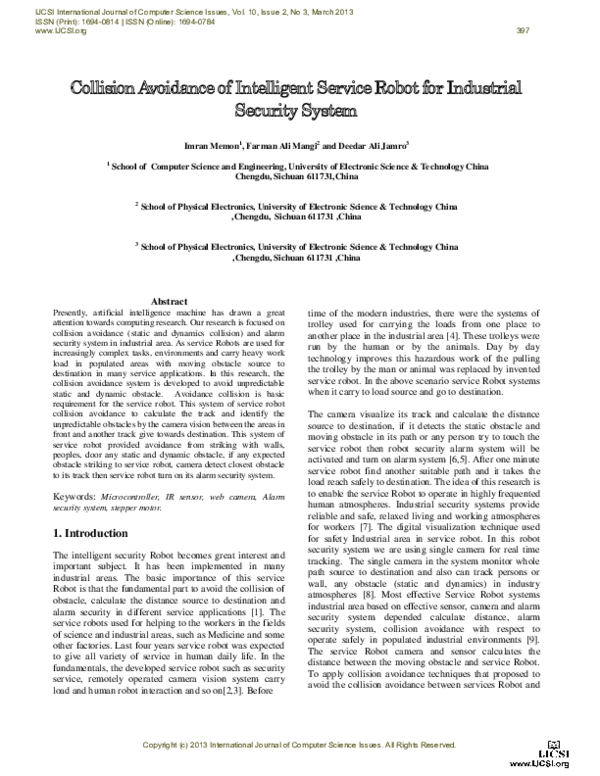 (PDF) Collision Avoidance of Intelligent Service Robot for Industrial Security System