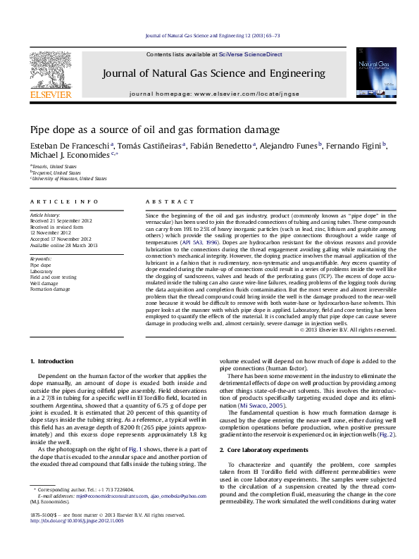 (PDF) Pipe dope as a source of oil and gas formation damage