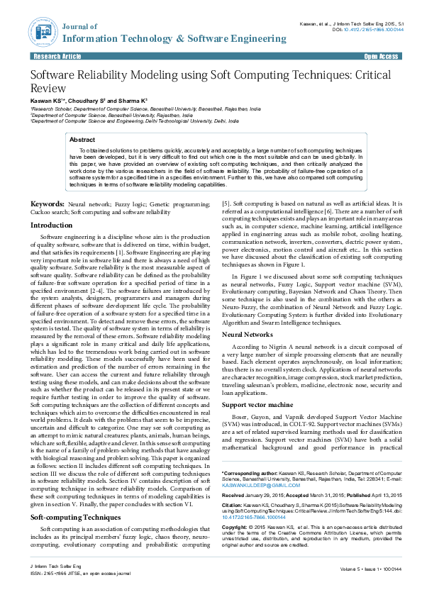 Pdf Software Reliability Modeling Using Soft Computing Techniques