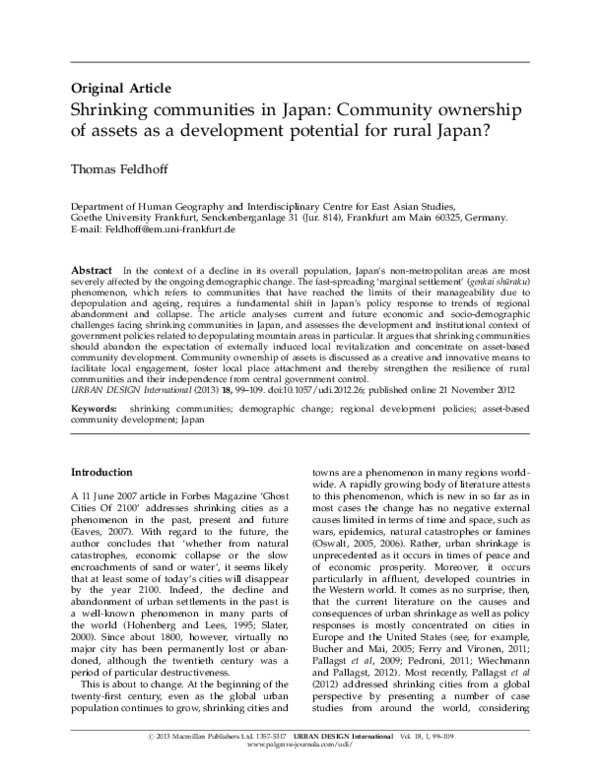 (PDF) Asset-Based Development in Japan's Shrinking Communities