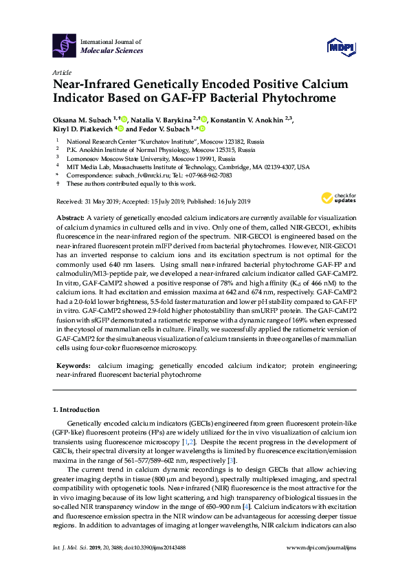 (PDF) Near-Infrared Genetically Encoded Positive Calcium Indicator ...