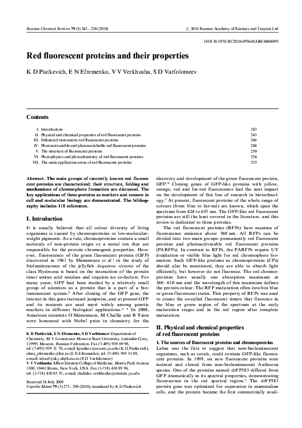 (PDF) Red fluorescent proteins and their properties