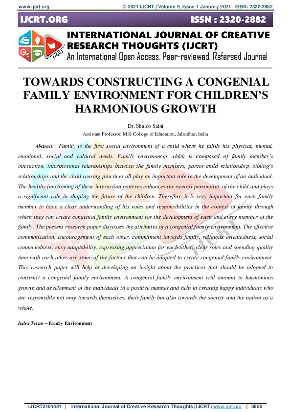 (PDF) Towards Constructing a Congenial Family Environment for Children ...