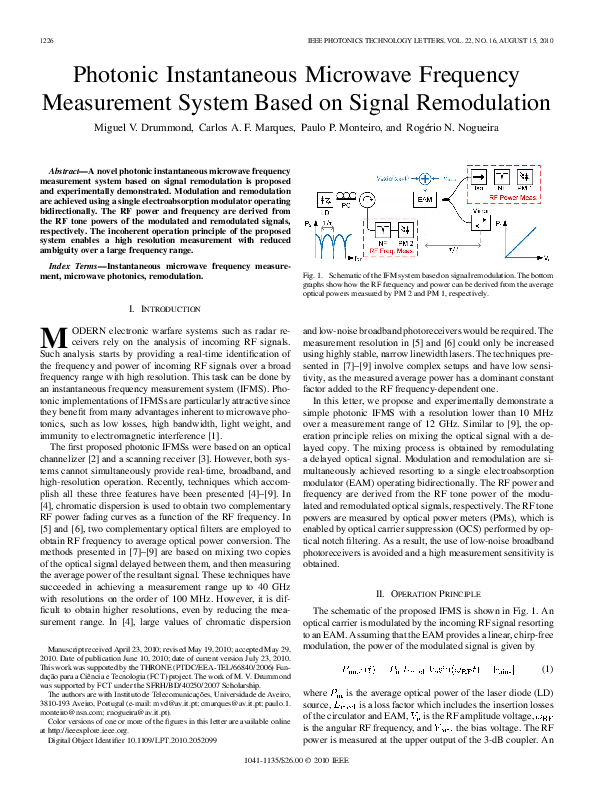 (PDF) Photonic Instantaneous Microwave Frequency Measurement System Based on Signal Remodulation
