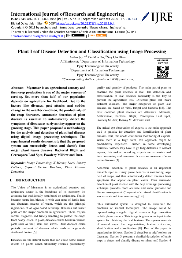 (PDF) Plant Leaf Disease Detection and Classification using Image ...