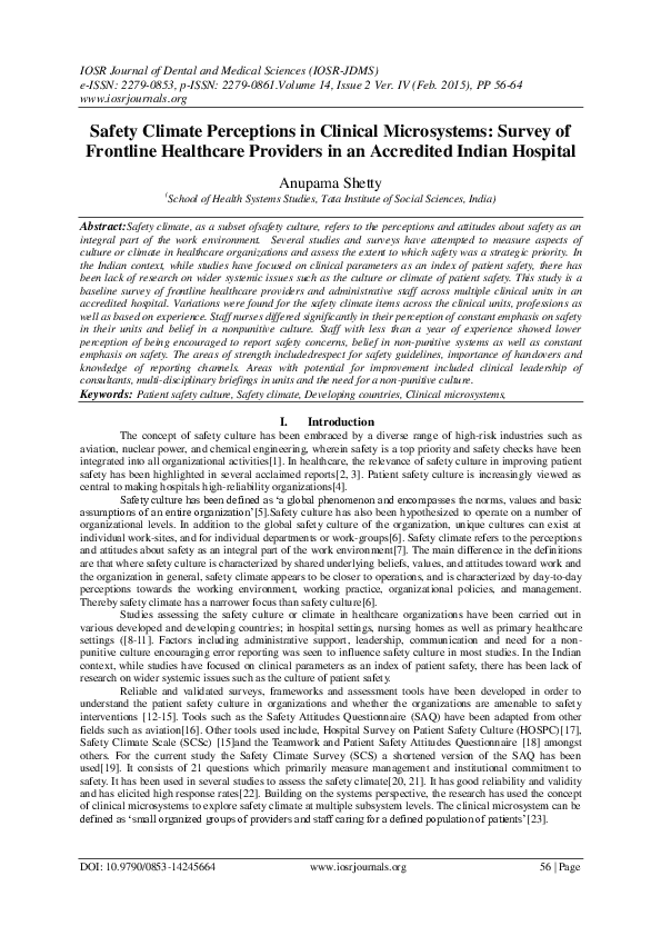 (PDF) Safety Climate Perceptions in Clinical Microsystems: Survey of ...