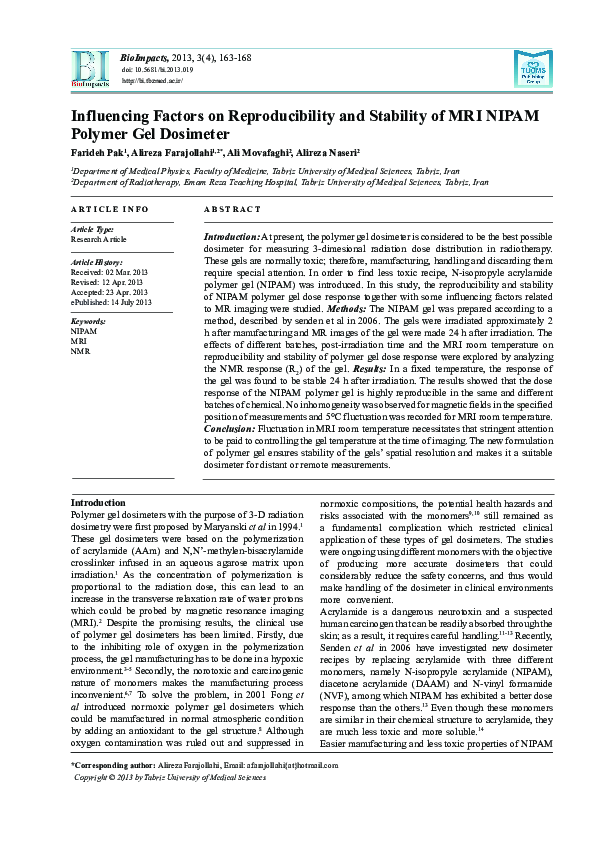 (PDF) Influencing Factors on Reproducibility and Stability of MRI NIPAM ...