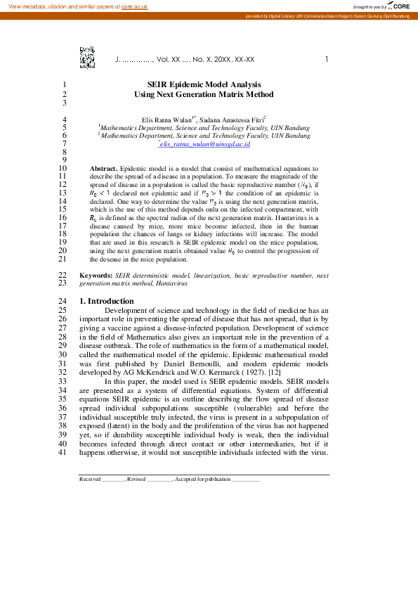 (PDF) SEIR Epidemic Model Analysis Using Next Generation Matrix Method