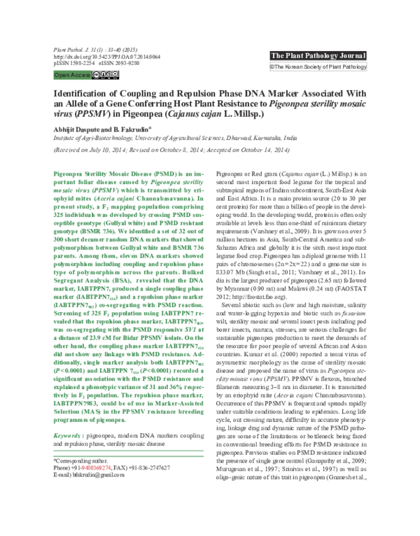 (PDF) Identification of Coupling and Repulsion Phase DNA Marker ...