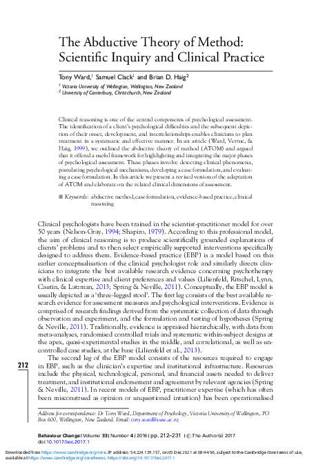 (PDF) The Abductive Theory of Method: Scientific Inquiry and Clinical Practice | Tony Ward, MA ...