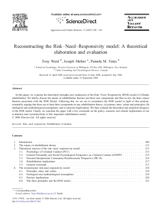 (PDF) Reconstructing the Risk–Need–Responsivity model: A theoretical ...