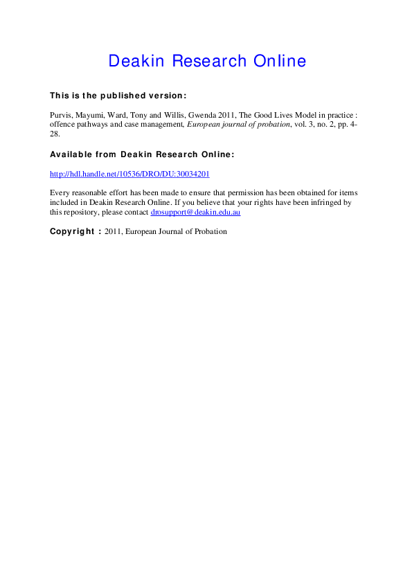 (PDF) The Good Lives Model in Practice: Offence Pathways and Case ...