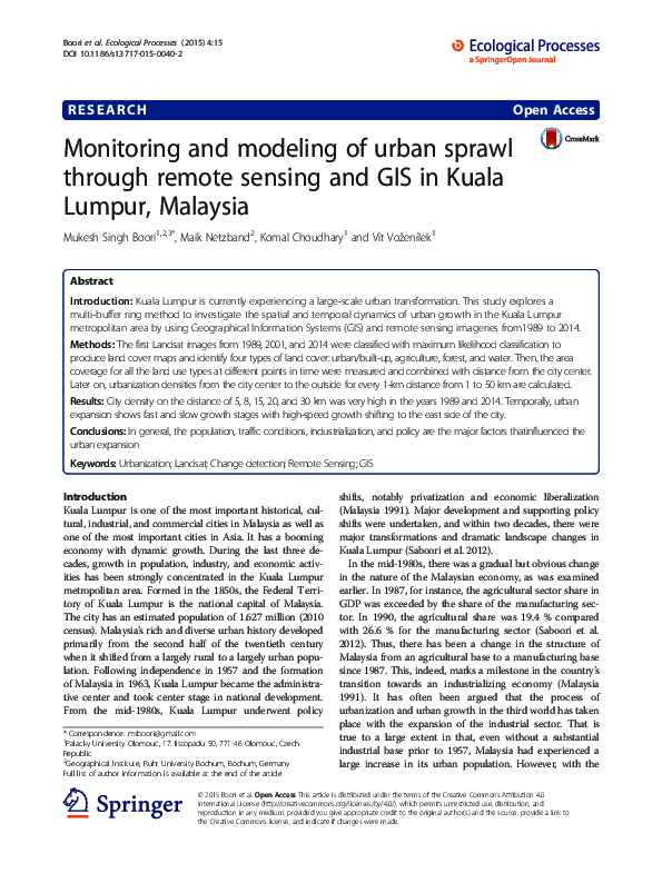 (PDF) Monitoring and modeling of urban sprawl through remote sensing ...