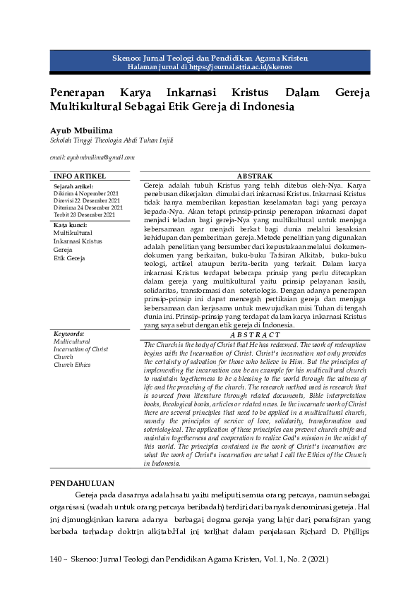 (PDF) Penerapan Karya Inkarnasi Kristus Dalam Gereja Multikultural ...