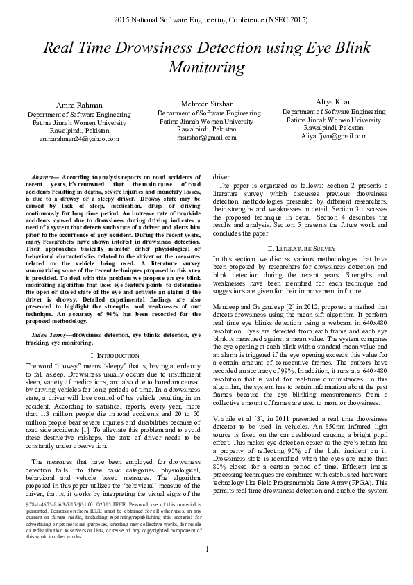 (PDF) Real time drowsiness detection using eye blink monitoring