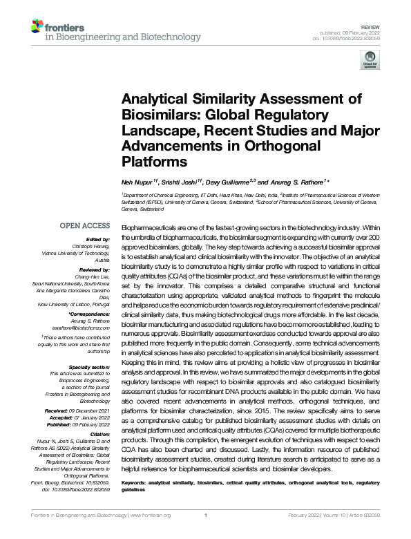 (PDF) Analytical Similarity Assessment of Biosimilars: Global ...