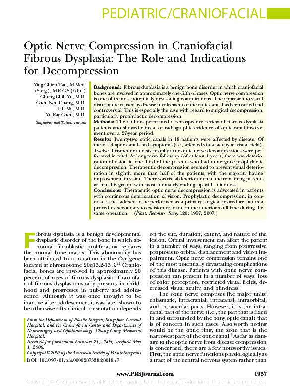 (PDF) Optic Nerve Compression in Craniofacial Fibrous Dysplasia: The ...