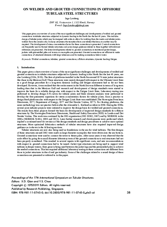(PDF) On Welded and Grouted Connections IN Offshore Tubular Steel ...