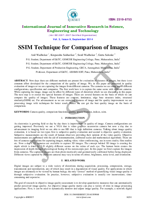 (PDF) SSIM Technique for Comparison of Images