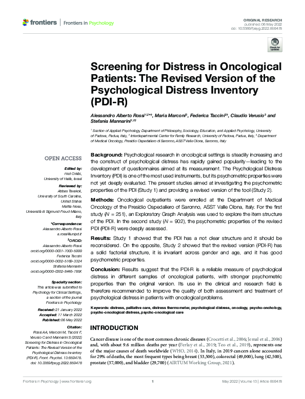 (PDF) Screening for Distress in Oncological Patients: The Revised ...