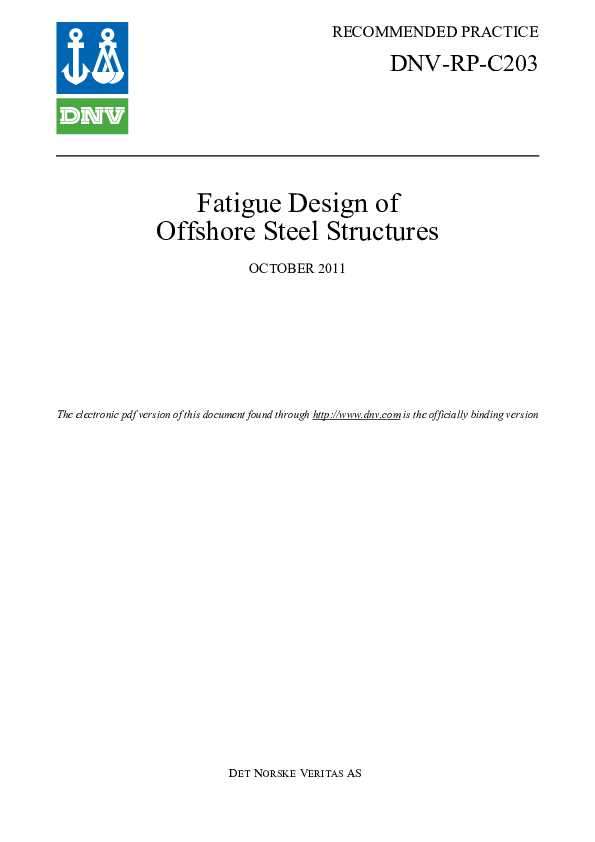 (PDF) Background for New Revision of DNV-RP-C203 Fatigue Design of Offshore Steel Structures
