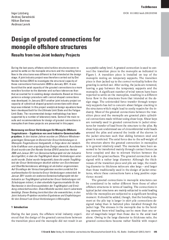 (PDF) Design of grouted connections for monopile offshore structures