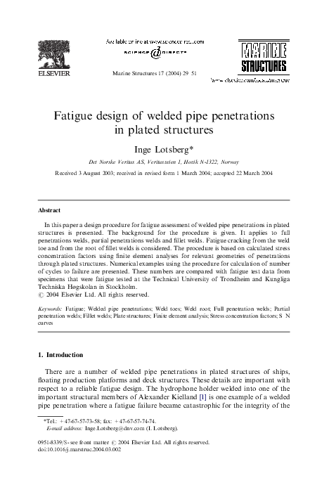 (PDF) Fatigue design of welded pipe penetrations in plated structures