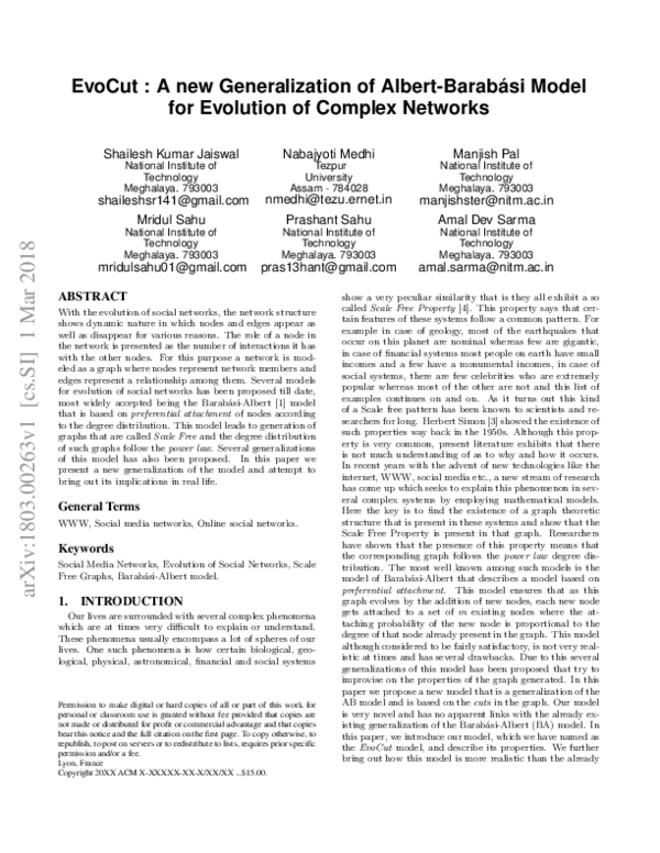 (PDF) EvoCut: A new Generalization of Albert-Barabási Model for Evolution of Complex Networks