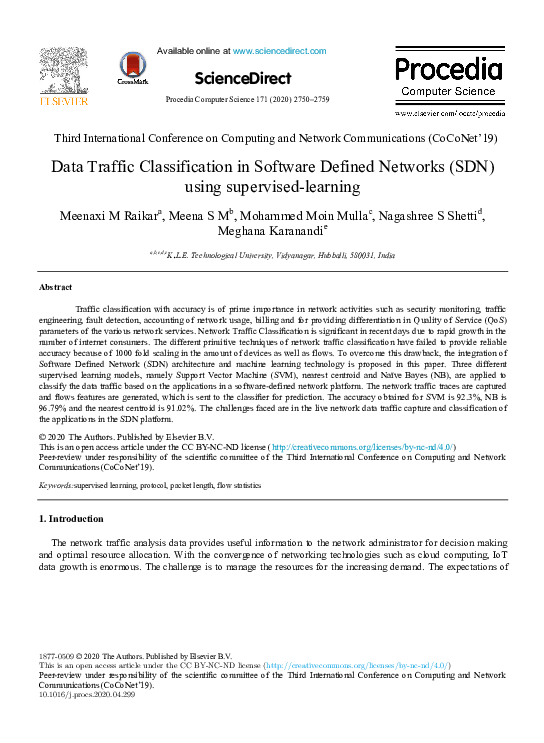 Pdf Data Traffic Classification In Software Defined Networks Sdn