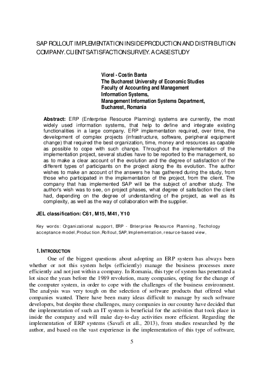 (PDF) Sap Rollout Implementation Inside Production and Distribution Company. Client Satisfaction ...