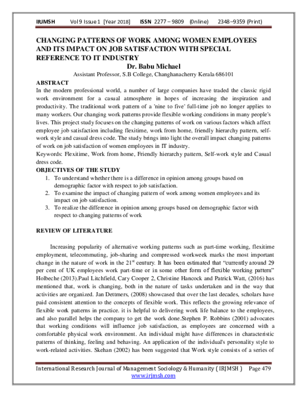 (PDF) CHANGING PATTERNS OF WORK AMONG WOMEN EMPLOYEES AND ITS IMPACT ON ...