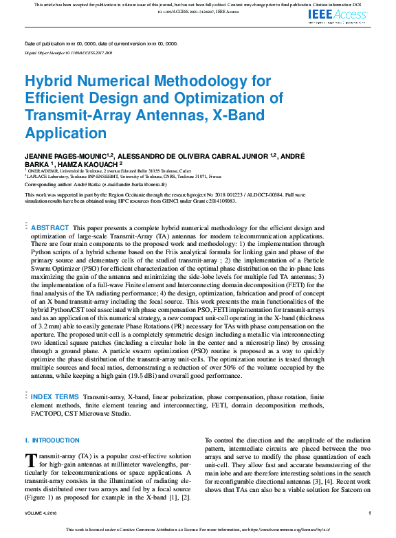 (PDF) Hybrid Numerical Methodology for Efficient Design and Optimization of Transmit-Array ...