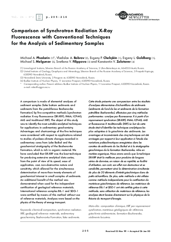 (PDF) Comparison of Synchrotron Radiation X-Ray Fluorescence with Conventional Techniques for ...